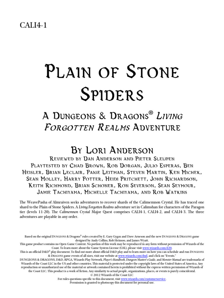 CALI4-1 Plain of Stone Spiders | PDF