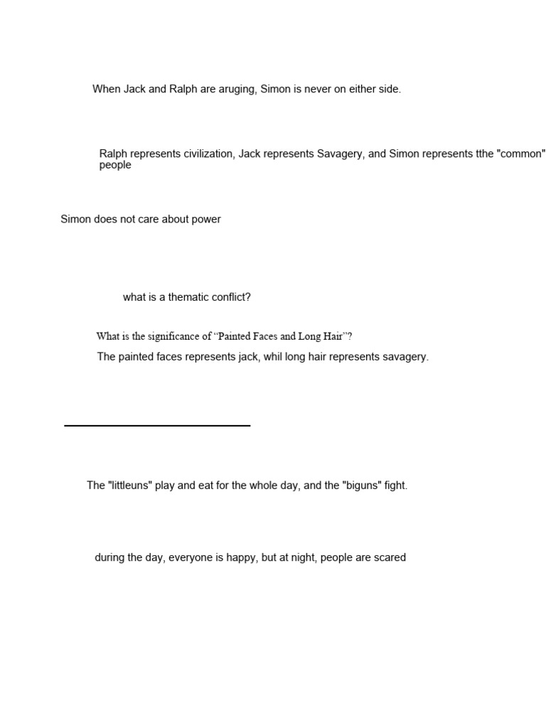 Lord of The Flies Study Guid Questions (Chapter4) | PDF | History ...