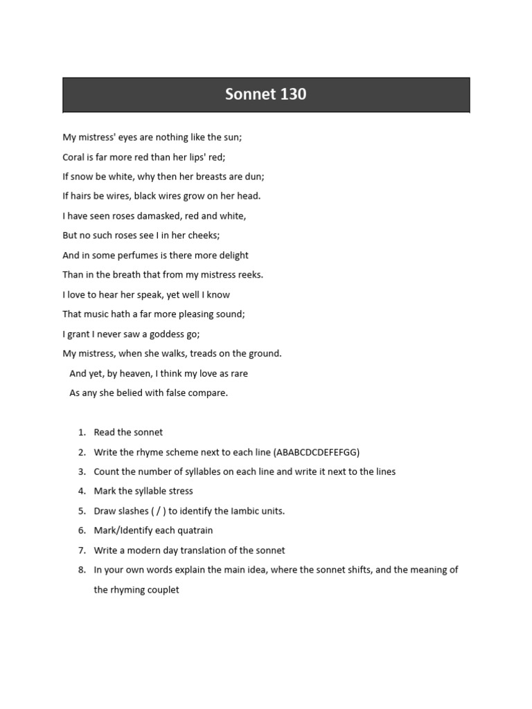 Sonnet 130 Homework | PDF