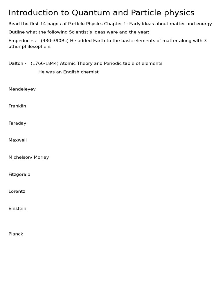 Introduction To Quantum and Particle Reading Task | PDF