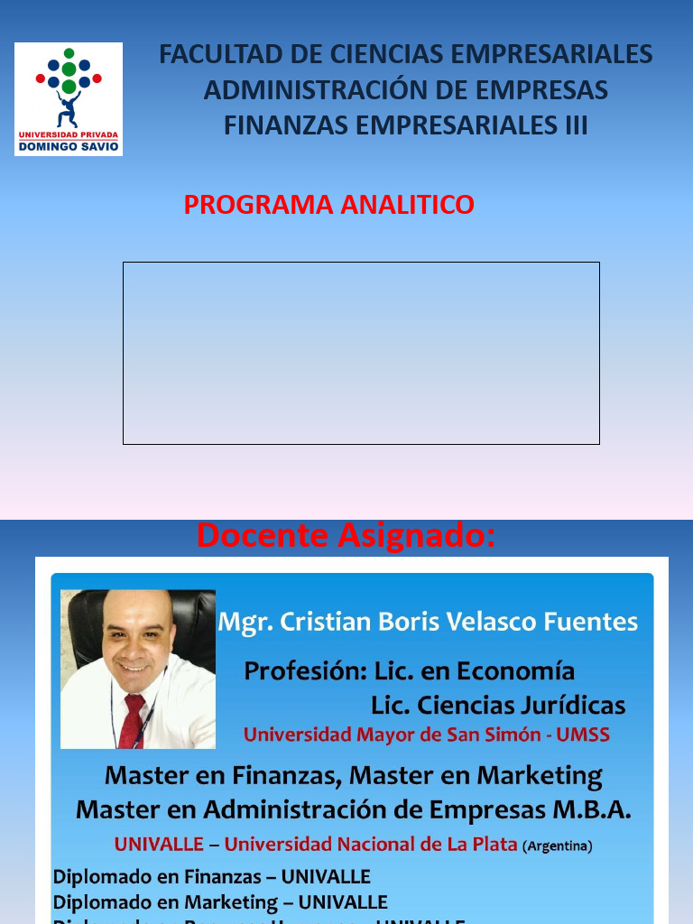 Finanzas Iii Programa Analitico | PDF