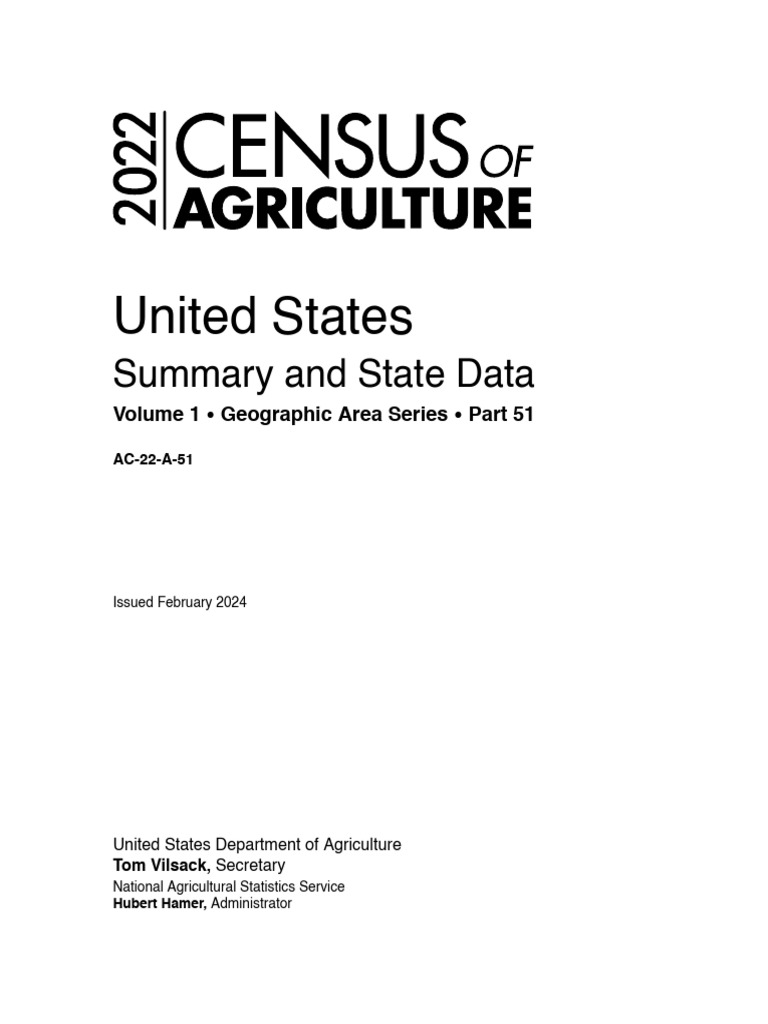 2022 USDA Census of Agriculture - United States Summary and State Data ...