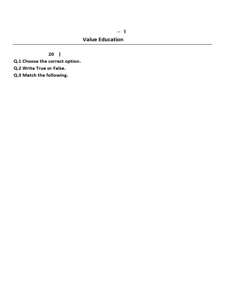 Grade II Value Education Revision Paper Term I | PDF