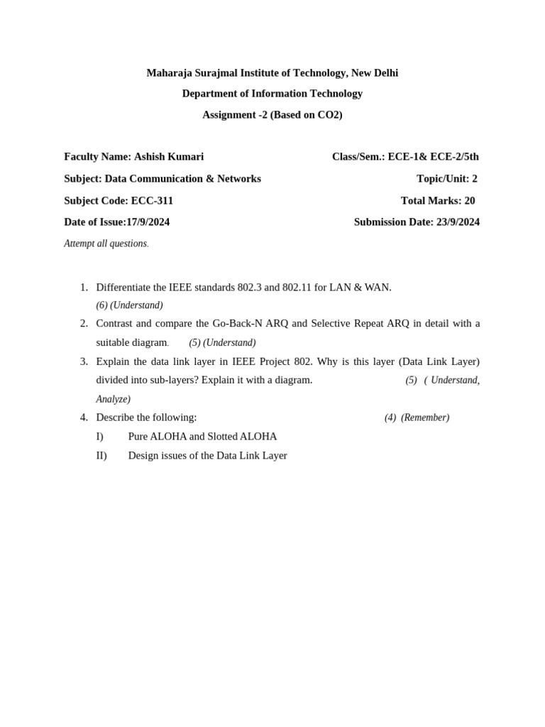 Data Communication Assignment on IEEE Standards | PDF