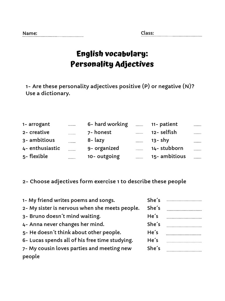 Personality Adjectives EFL Worksheet | PDF
