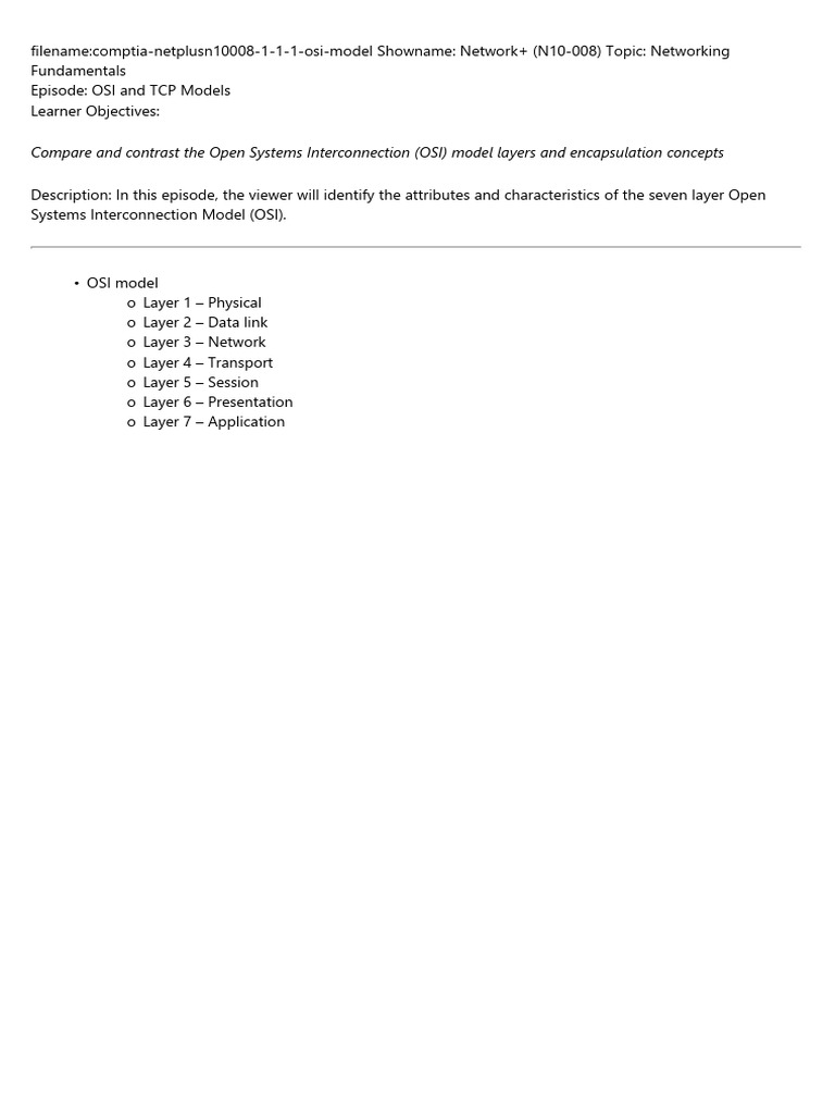 Comptia Netplusn10008 1 1 1 Osi Model 0830 | PDF