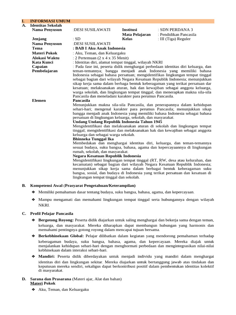 Modul Ajar Bab I PPKN Pertemuan 3 Dan 4 | PDF