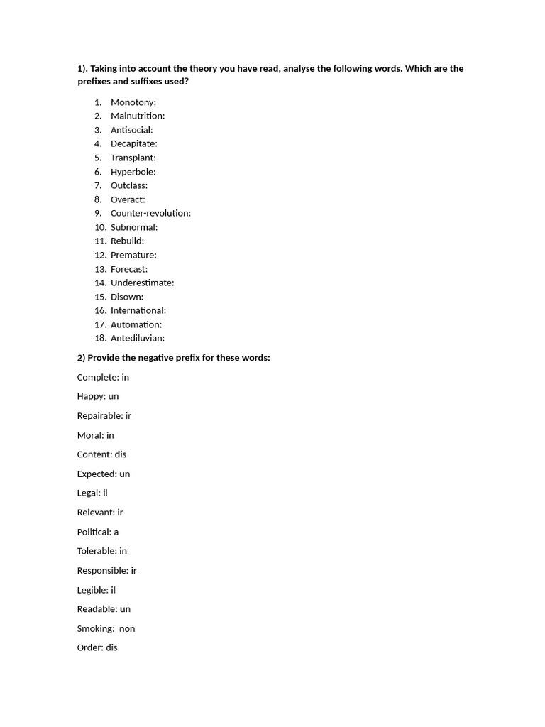Morphology Practice Without Keys | PDF