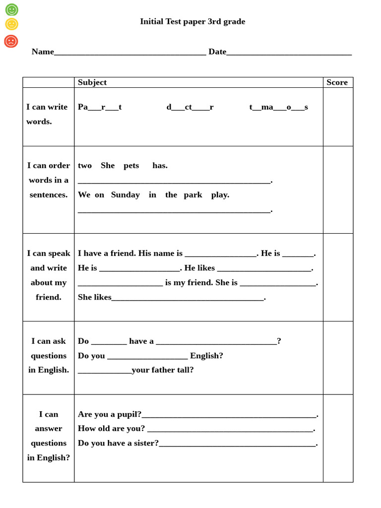 Initial Test Paper 3rd Grade | PDF | Language Arts & Discipline