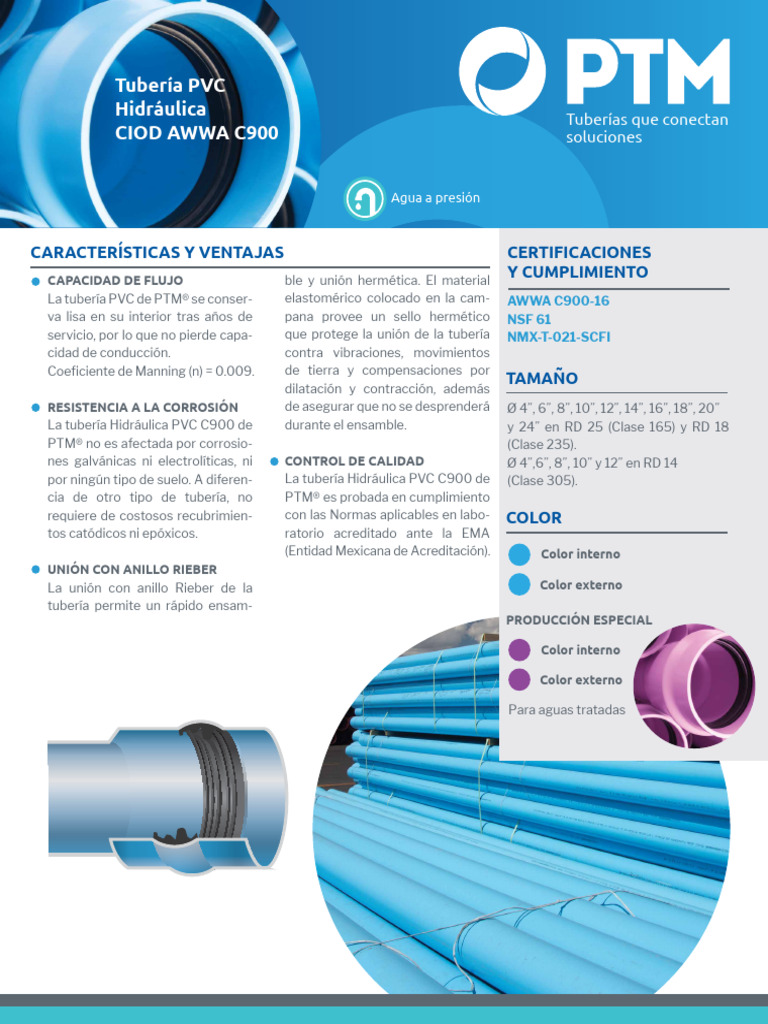 Ficha Tuberia PVC Hidraulica COID AWWA C900 PURPURA 2 | PDF