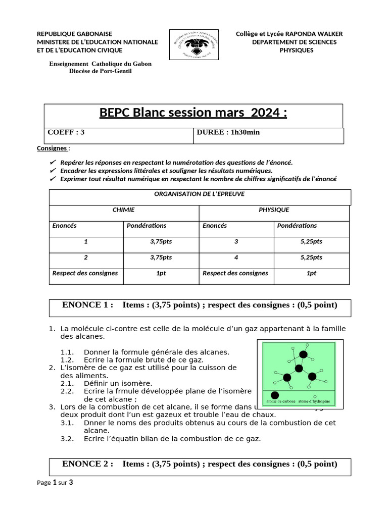 BEPC BLANC 2024 | PDF