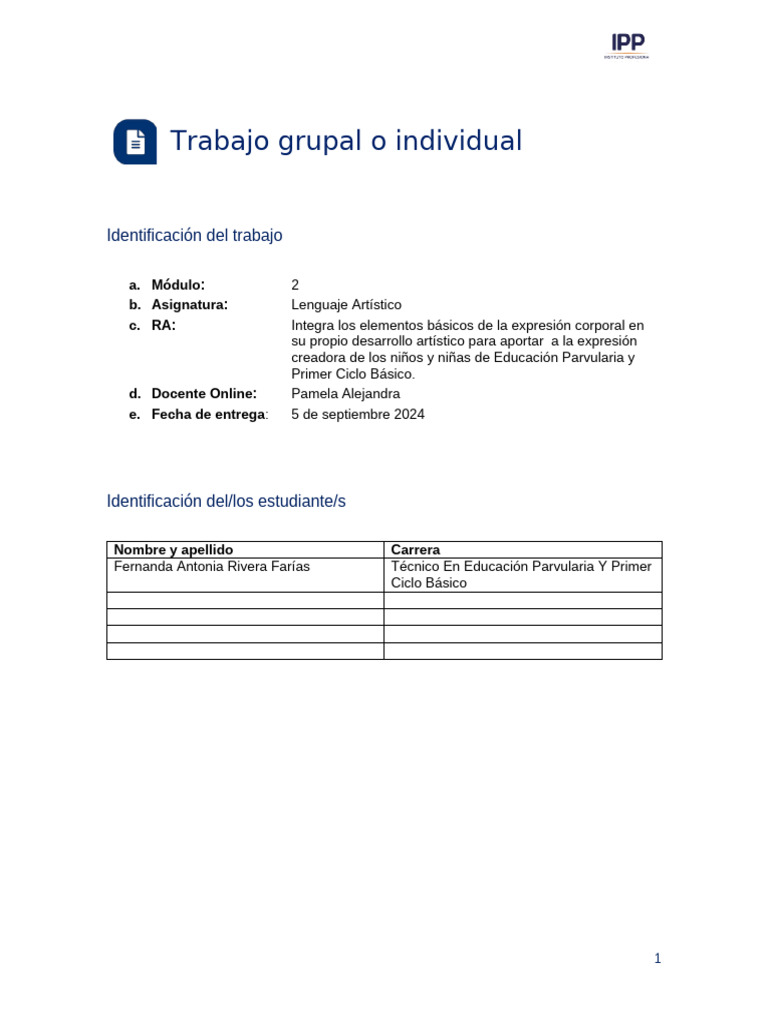 Fernanda Rivera Lenguaje Artistico TG T1 Modulo2 | PDF | Bailes ...
