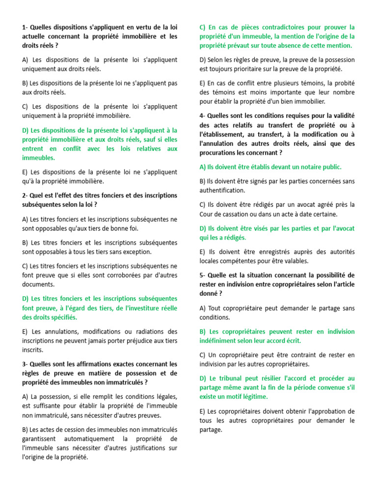Droits Reels - QCM Correction | PDF