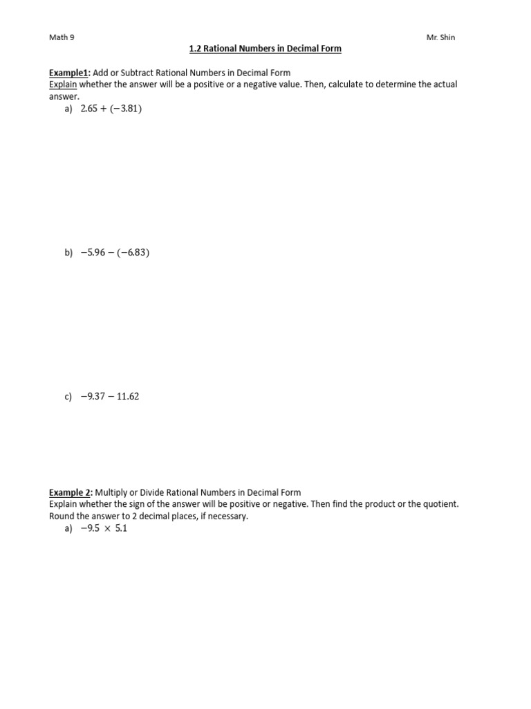 1.2 Rational Numbers in Decimal Form - V.s. | PDF
