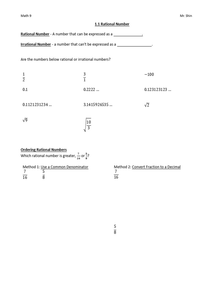 1.1 Introduction to Rational Number - v.s. | PDF