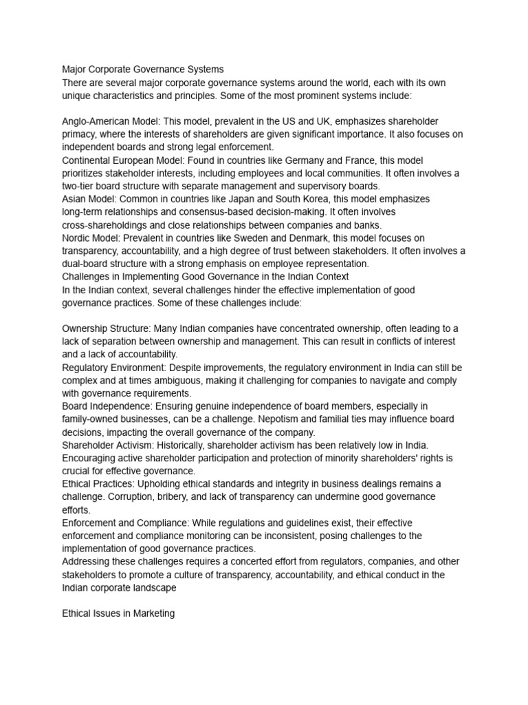 Major Corporate Governance | PDF