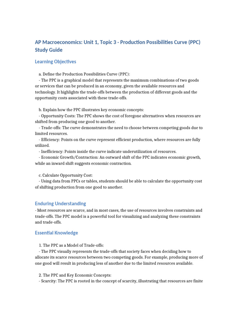 PPC Study Guide: Key Concepts & Calculations | PDF | Economics ...