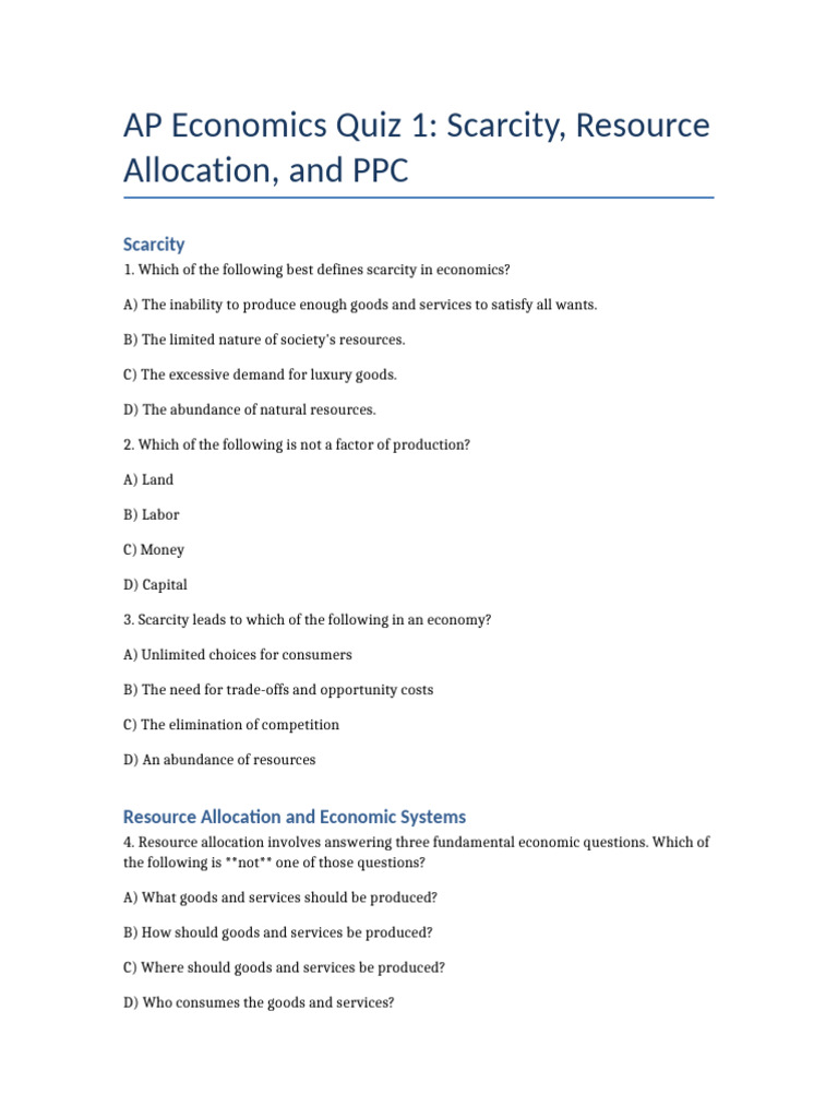 AP - Economics - Quiz 1 | PDF | Economic System | Economies