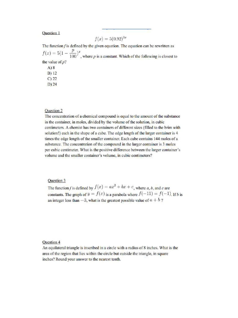 SAT Hard Math Questions Set 1 | PDF