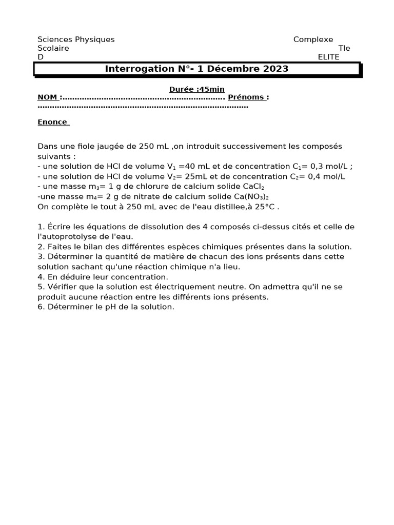 Sciences Physiques Complexe Scolaire Tle D | PDF
