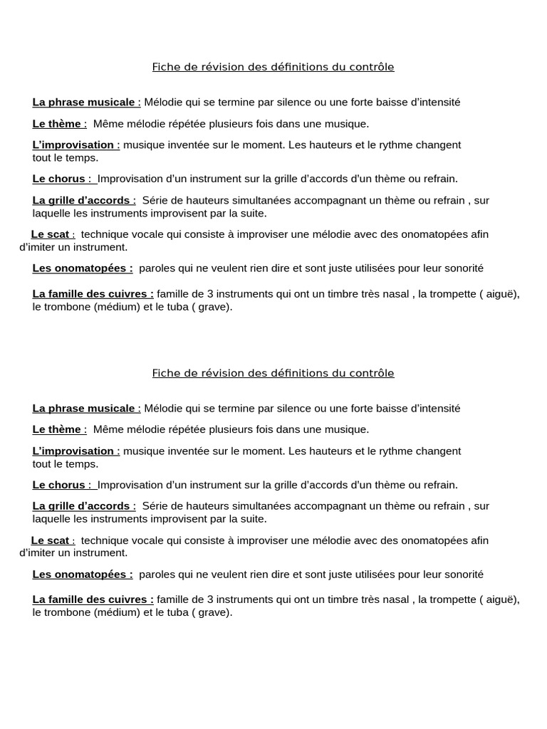 Fiche de Révision Définitions Du Contrôle 3 | PDF