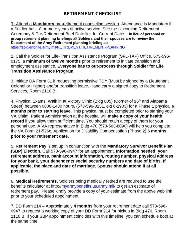 Retirement Checklist April 2020 | PDF