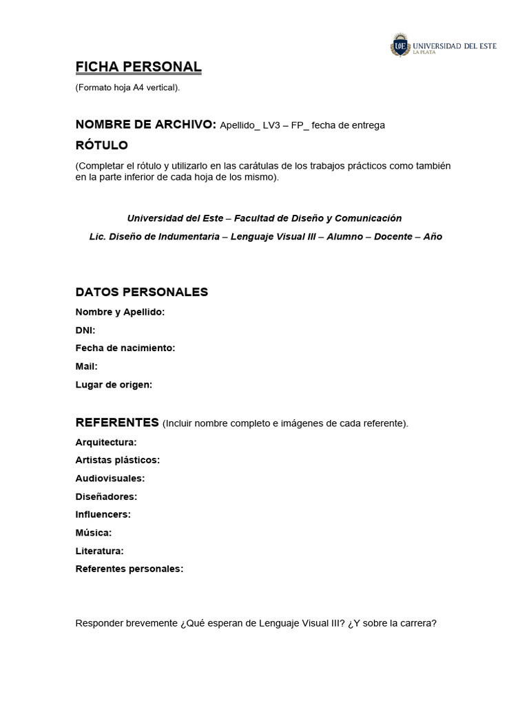 Ficha Personal - LV3- 2022 | PDF