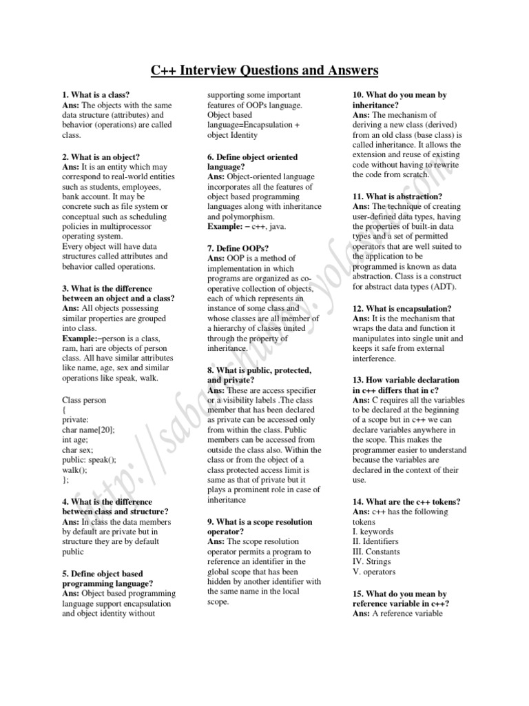 C Interview Questions And Answers Pdf Class Computer Programming Method Computer