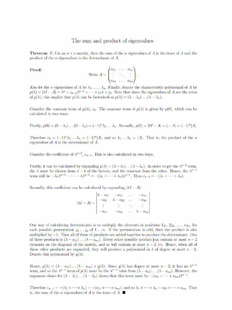 Properties of Eigenvalues | PDF