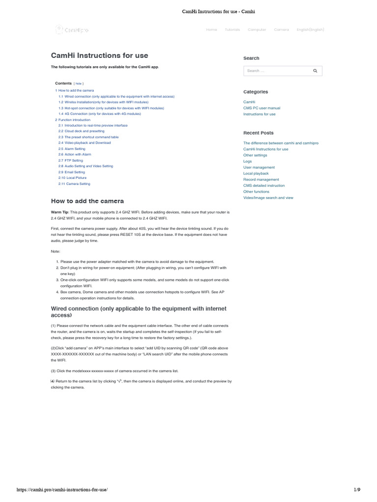 CamHi Instructions For Use Camhi | PDF