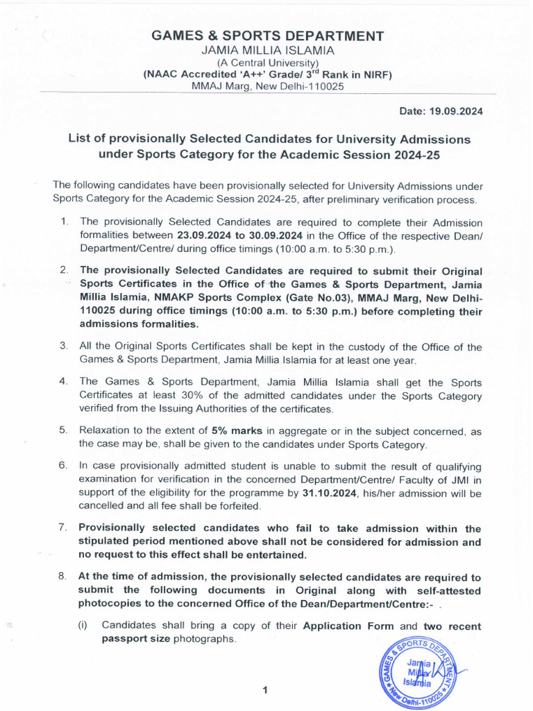 List of Provisionally Selected Candidates and Waitlisted Candidates For ...