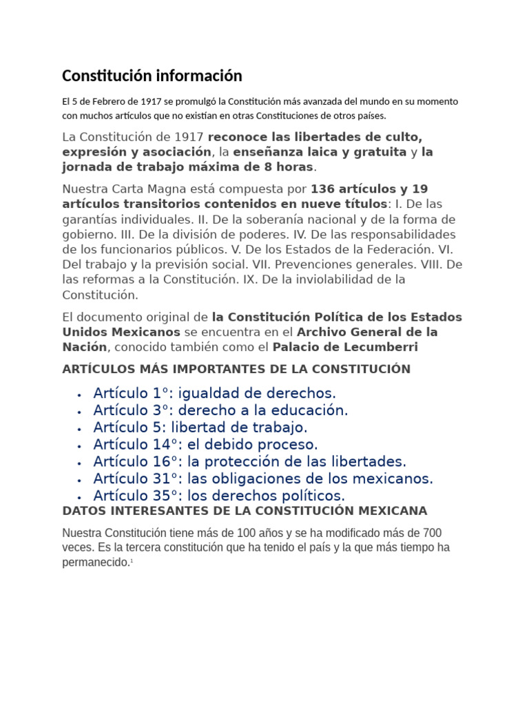 Constitución Mexicana: Historia y Artículos Clave | PDF | Constitución ...