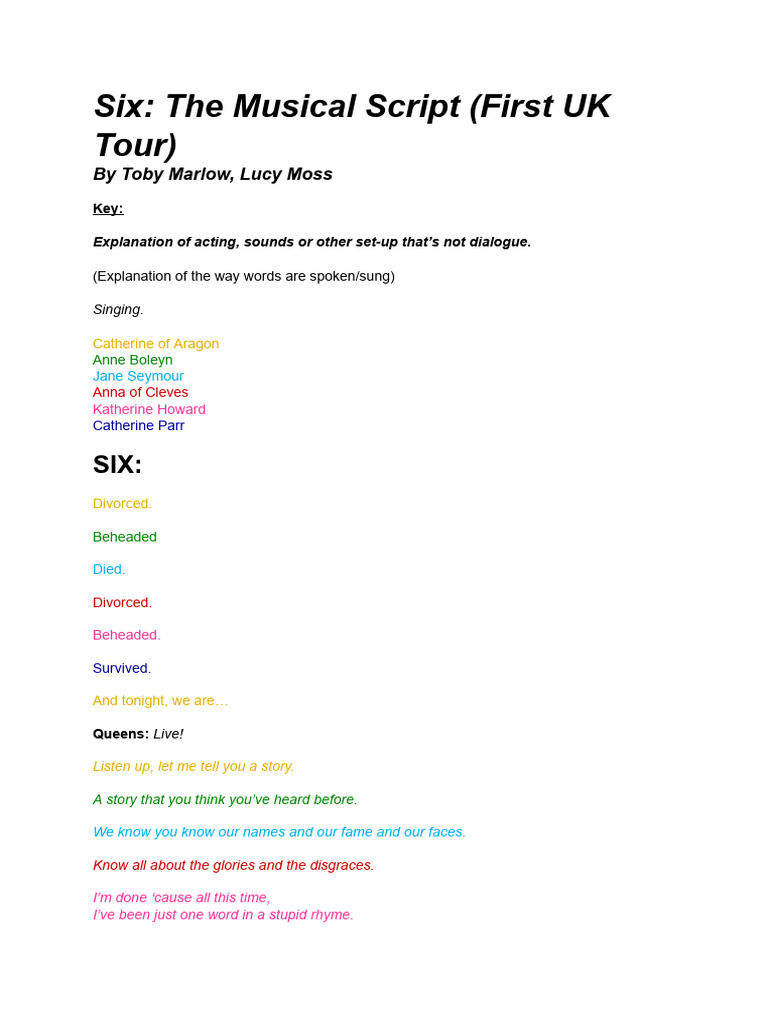 Six musical — script - open | PDF