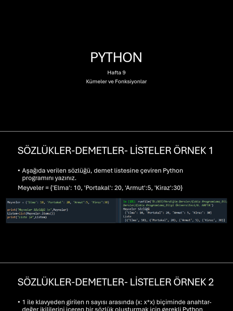 Python - Kümeler Ve Fonksiyonlar | PDF