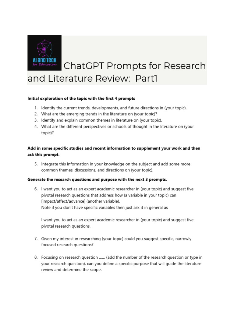 ChatGPT Prompts For Research and Literature Review Part 1 | PDF ChatGPT Prompts For Research and Literature Review Part 1 | PDF