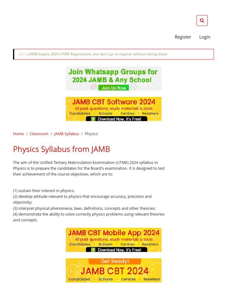 JAMB 2024 Physics Syllabus Overview | PDF | Waves | Inductor