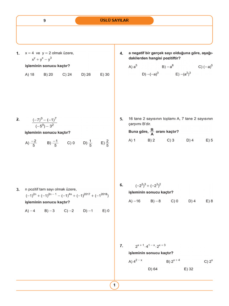 Üslü Sayilar | PDF