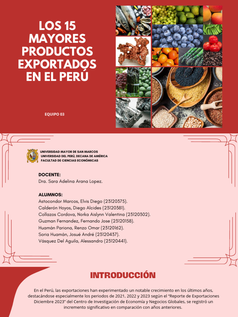 Los 15 Mayores Productos Exportados en El Perú. | PDF