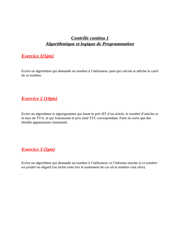 Contrôle Continu1 Algorithme | PDF