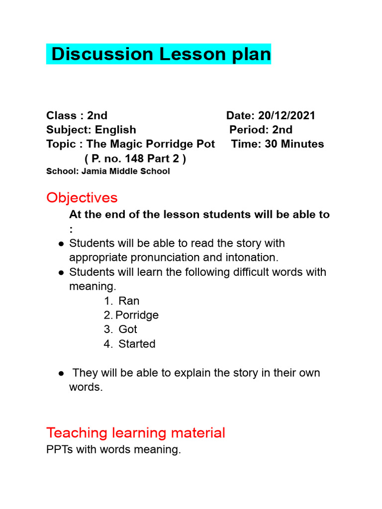 Pronunciation Lesson: Magic Porridge Pot | PDF