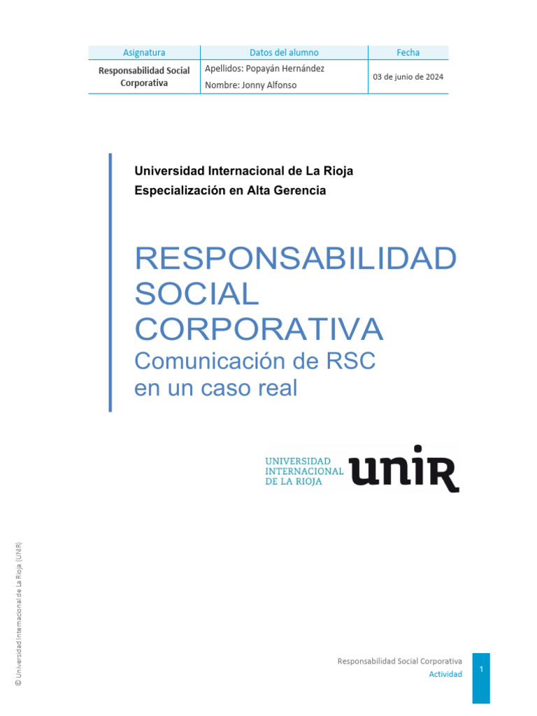 Desarrollo Actividad 1 - Comunicación de Rsc en Un Caso Real | PDF