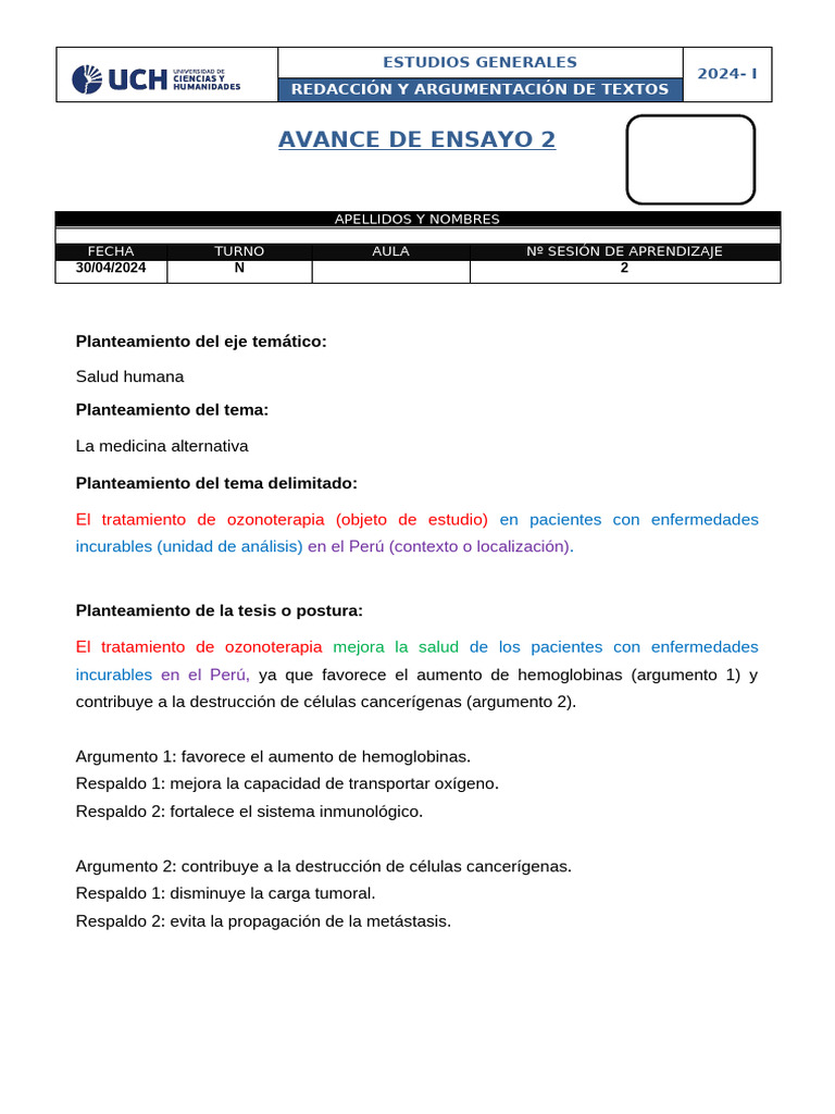 EJEMPLO DE AVANCE DE ENSAYO 2( 2024-I) | PDF