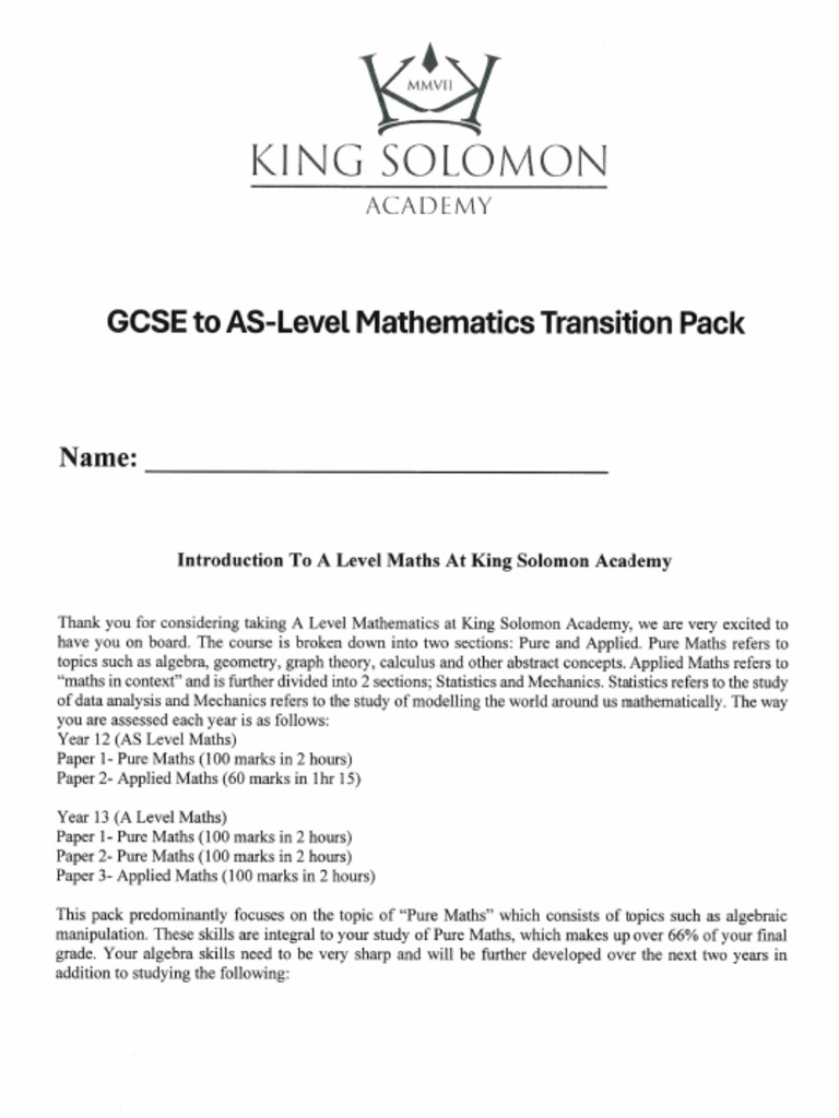 A Level Maths Bridging Work 2024 | PDF