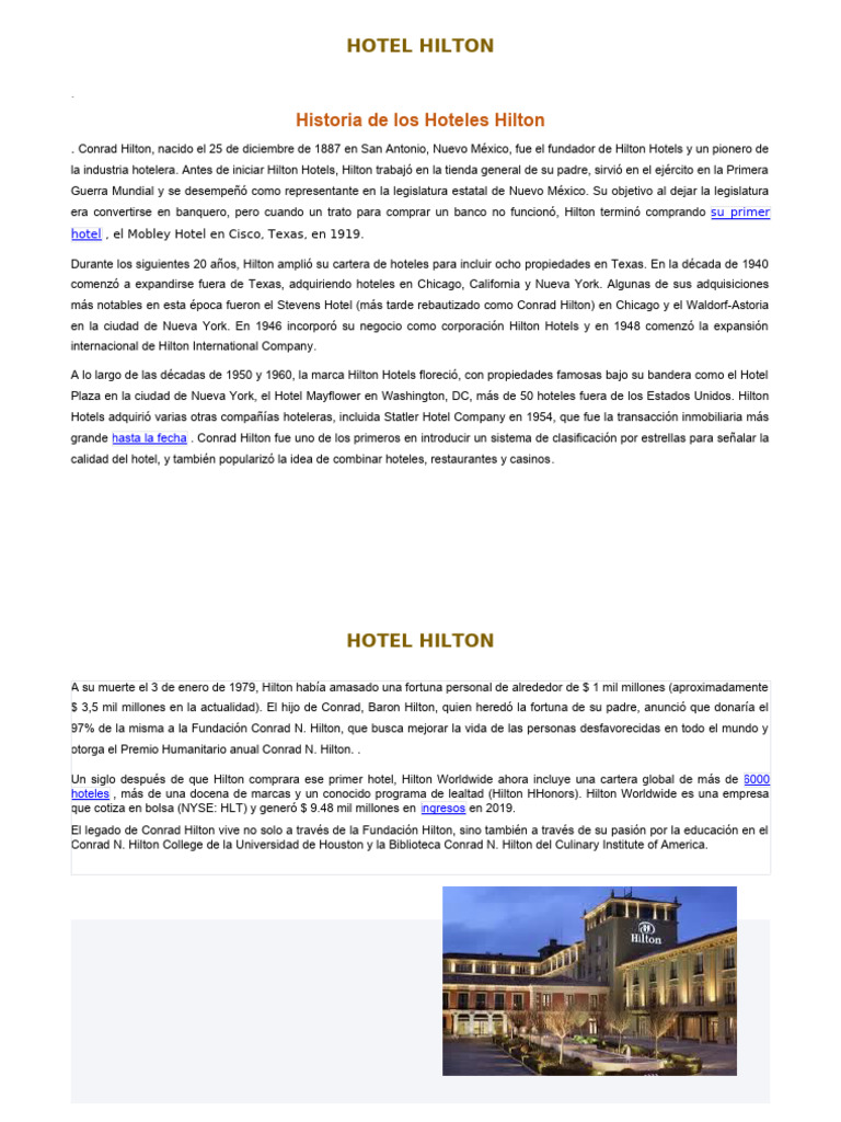 Historia de Los Hoteles Hilton | PDF