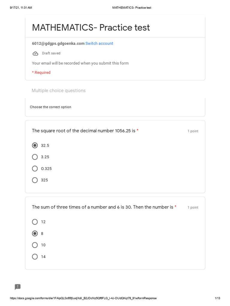 MATHEMATICS- Practice test | PDF