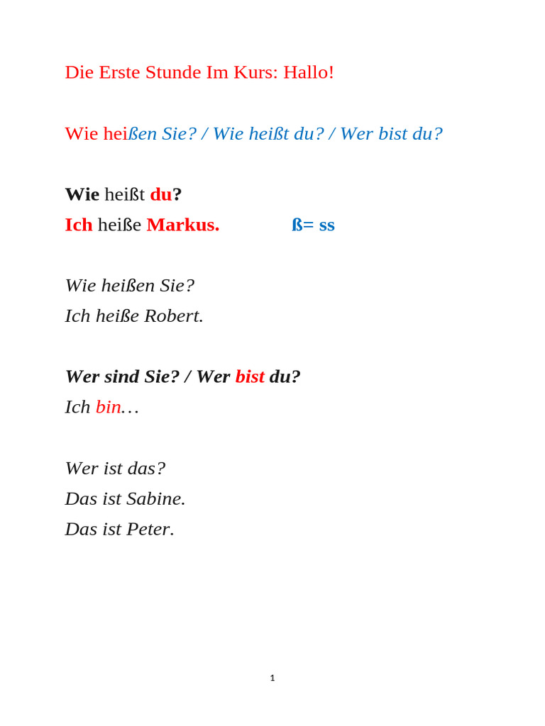 Die Erste Stunde Im Kurs - Docx A1 | PDF