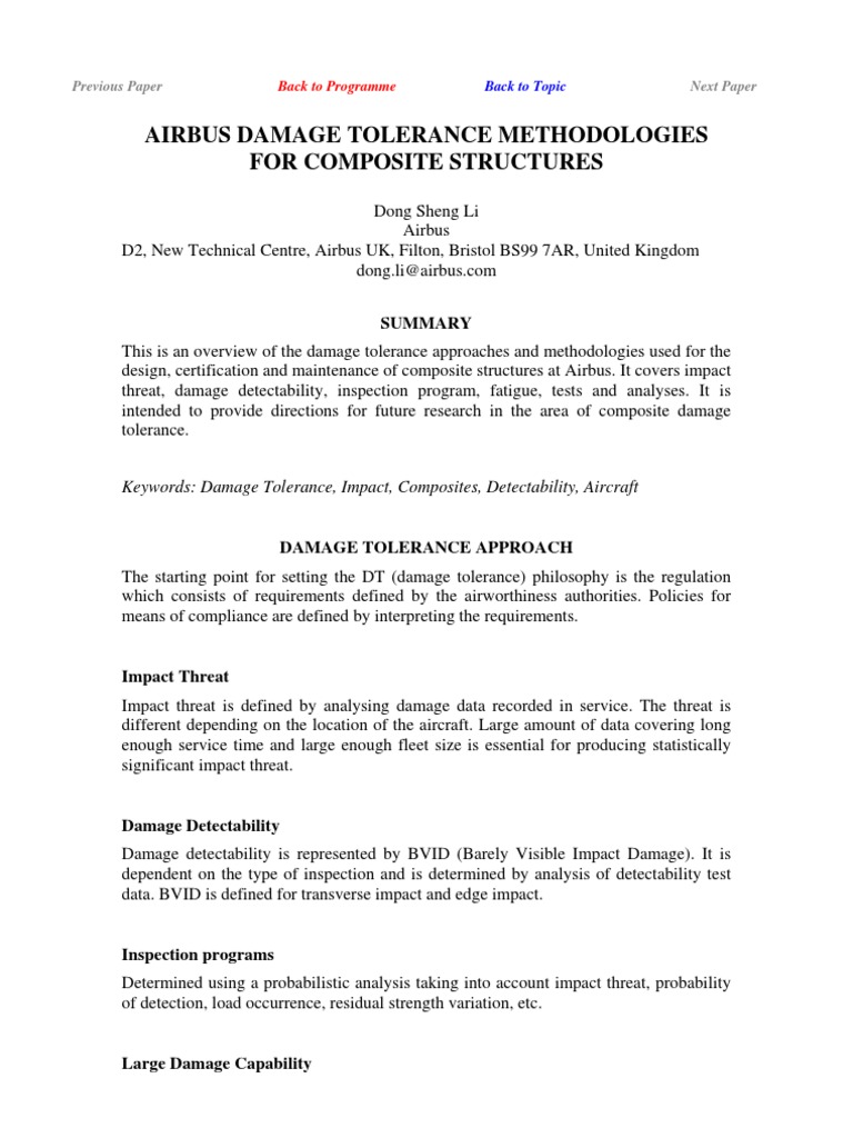 Airbus Damage Tolerance Methodology For Composite Structure | PDF ...