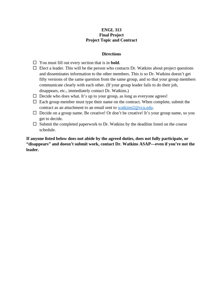 ENGL 313 Final Project Contract | PDF