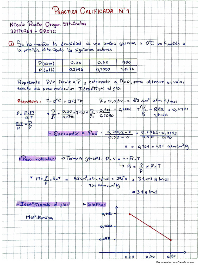 Practica Calificada N°01- Fisicoquimica | PDF