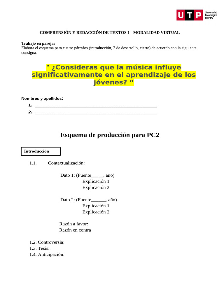 FORMATO ESQUEMA PC2 VIRTUAL | PDF